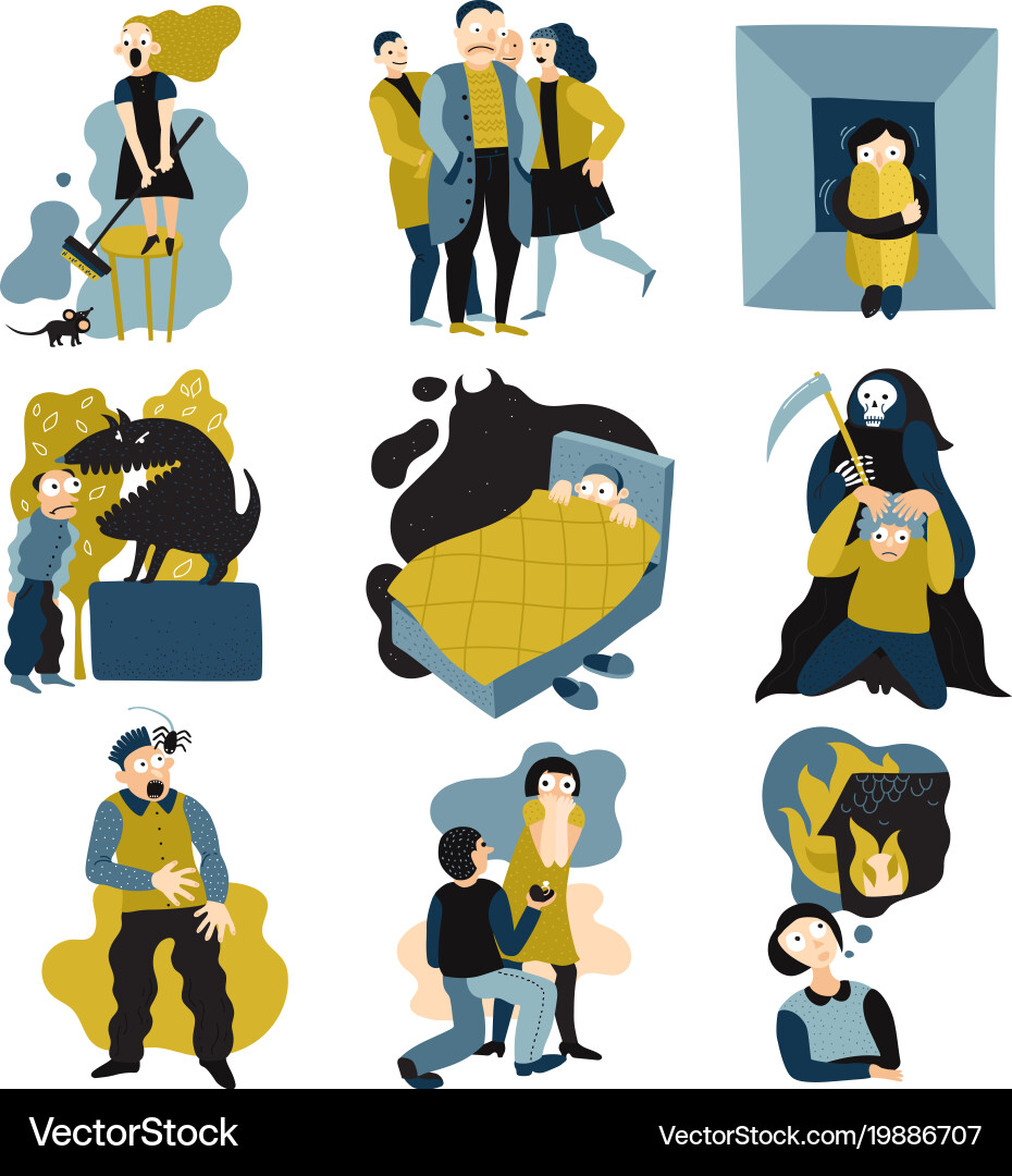 Human fears flat icons set Royalty Free Vector Image