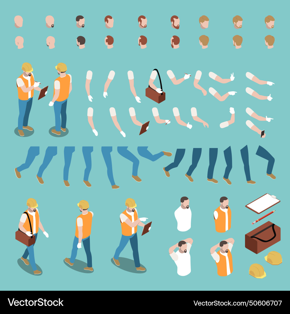 Isometric male character constructor Royalty Free Vector