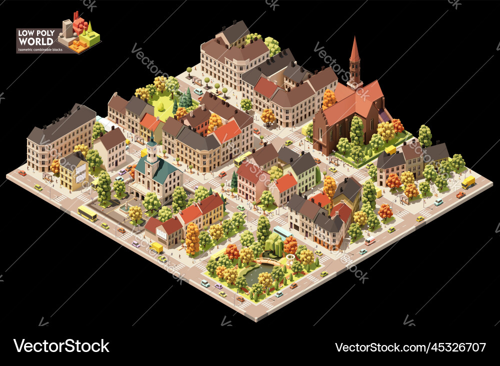 Isometric old town map Royalty Free Vector Image