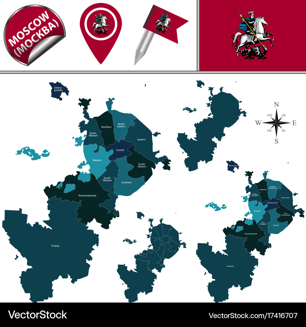 Map of moscow with districts Royalty Free Vector Image