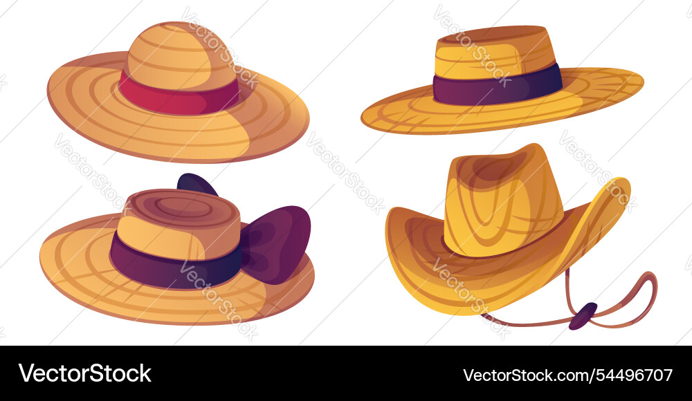 Straw hats set isolated on white background Vector Image