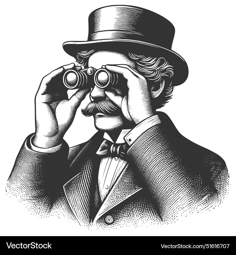 Vintage man with binoculars engraving Royalty Free Vector