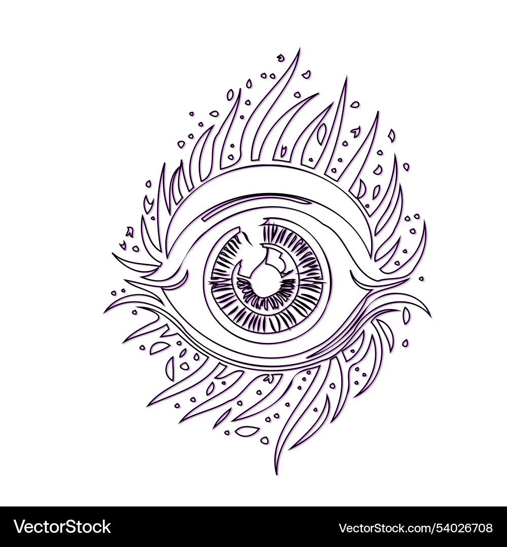 Evil eye halloween sketch outline shadow purple Vector Image
