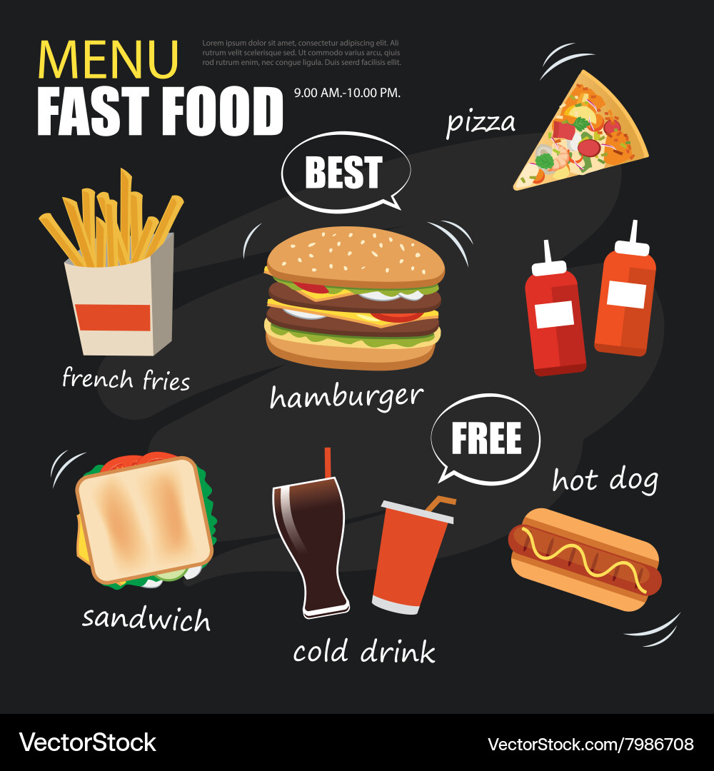 Fast food menu on chalkboard background Royalty Free Vector