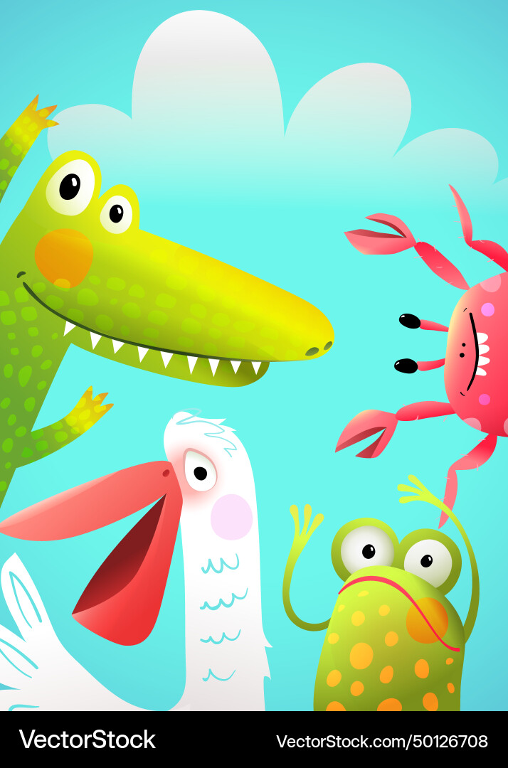 Funny cheering animals greeting card for kids Vector Image