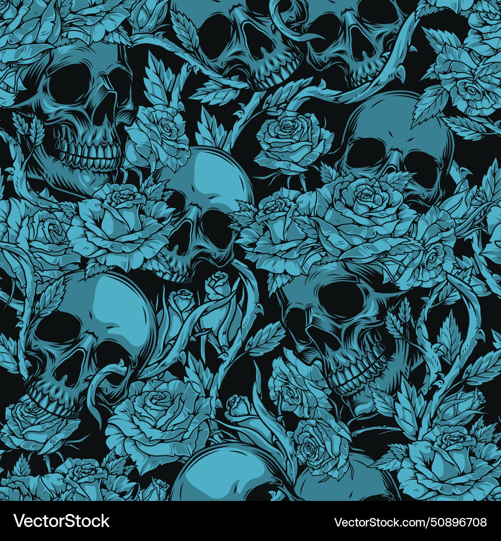 Horror roses seamless pattern colorful Royalty Free Vector
