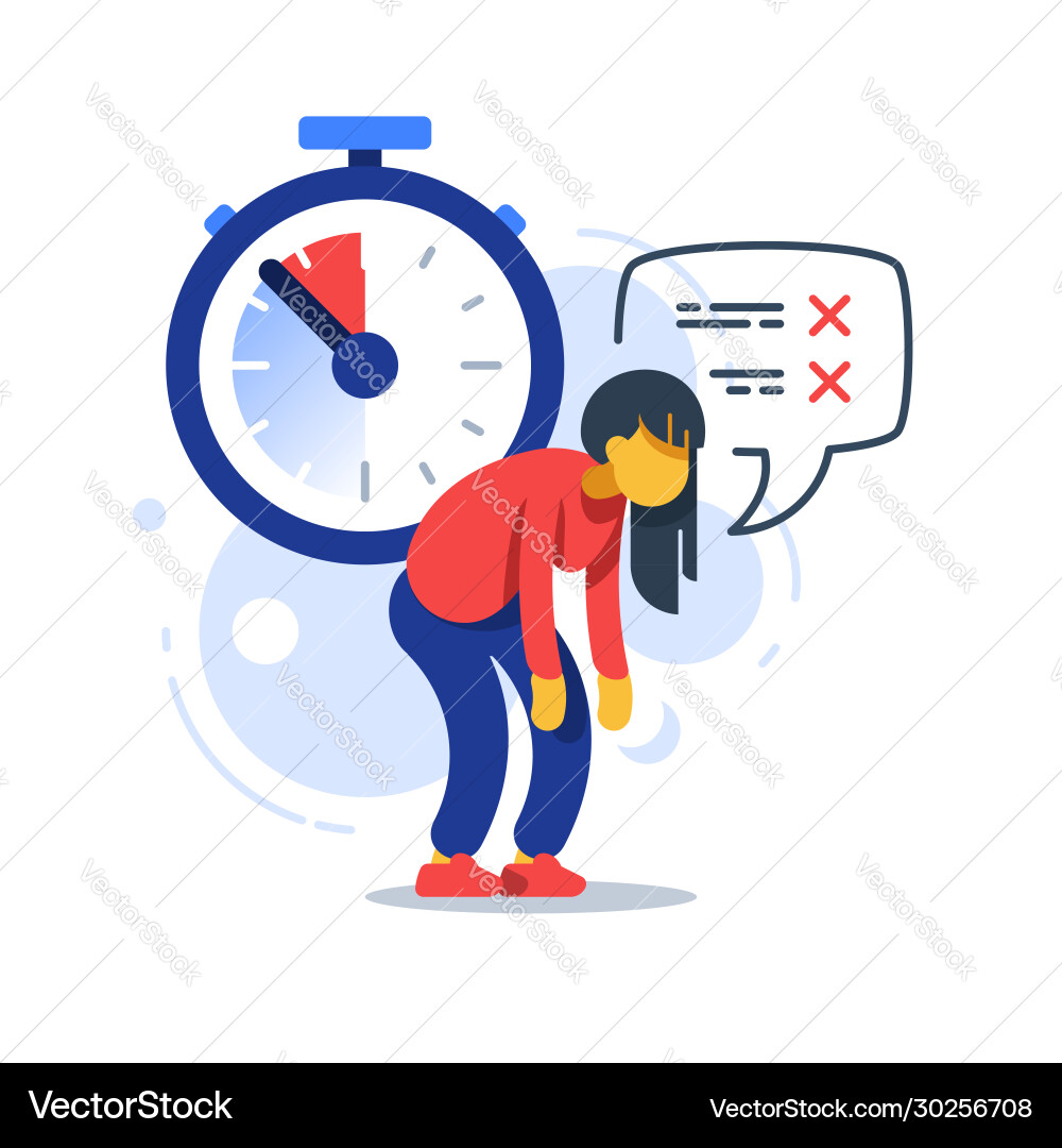 Time management deadline clock tired woman Vector Image