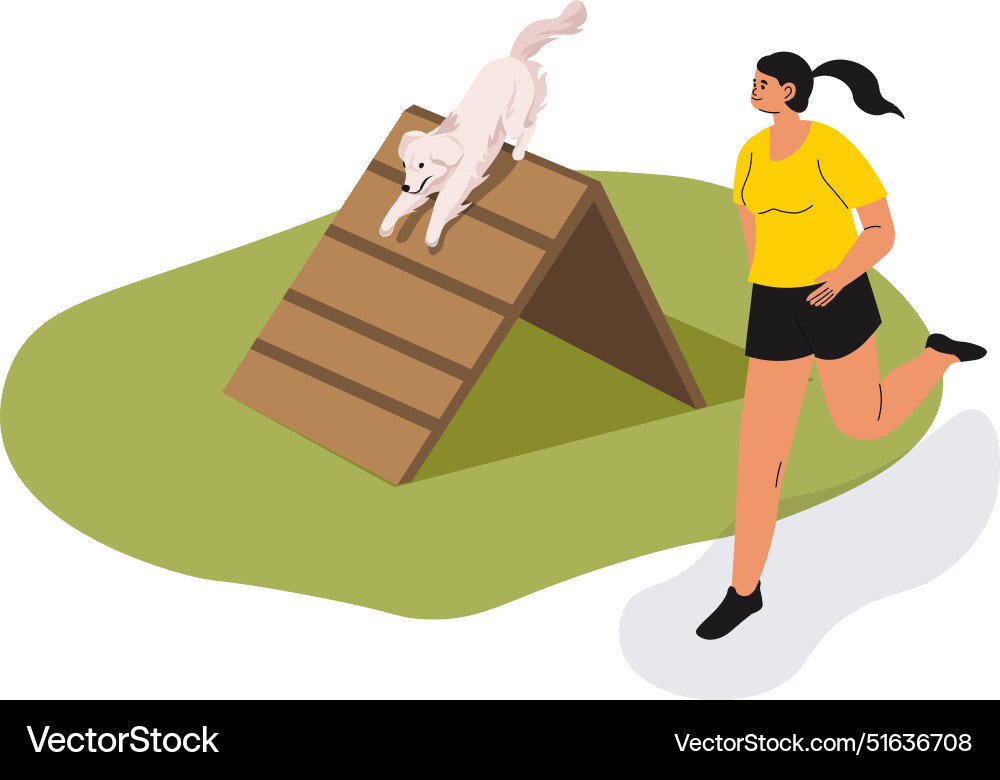 Woman running dog agility ramp Royalty Free Vector Image