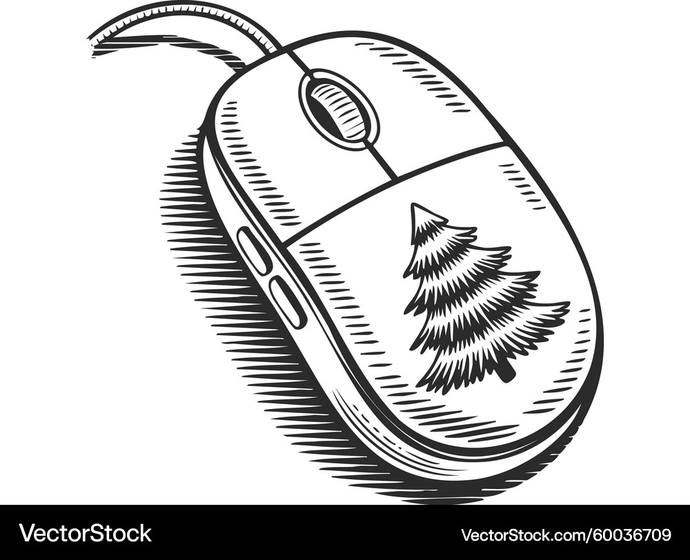 Computer mouse with christmas tree engraving on Vector Image