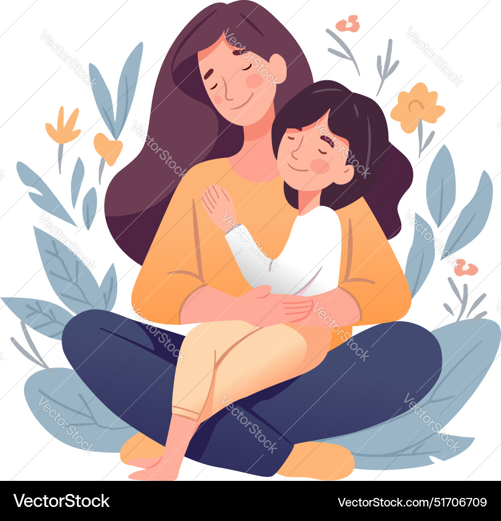 Daughter sitting in mothers lap Royalty Free Vector Image