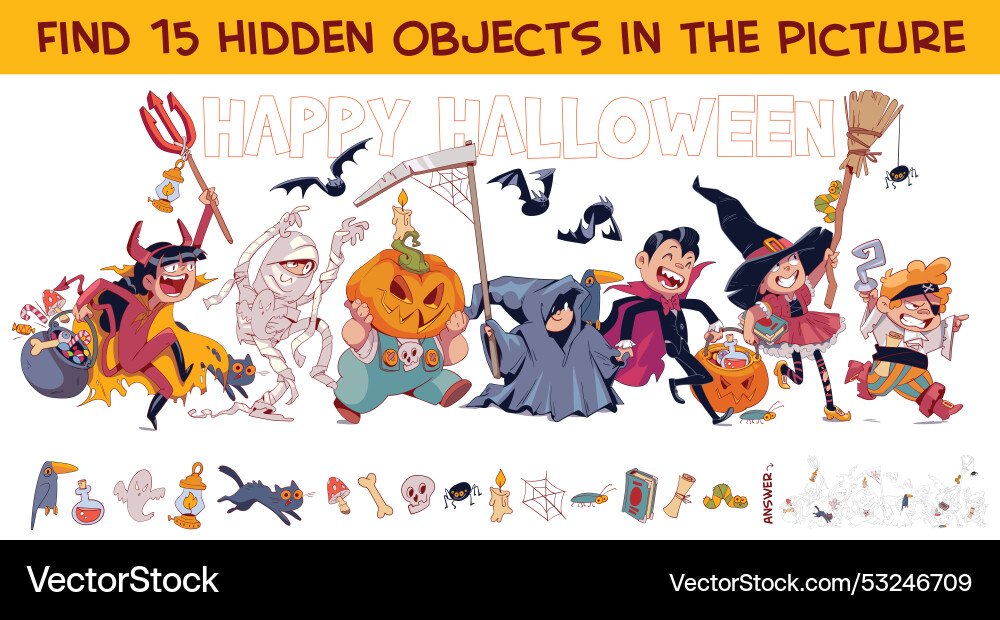 Happy halloween find 15 hidden objects Royalty Free Vector