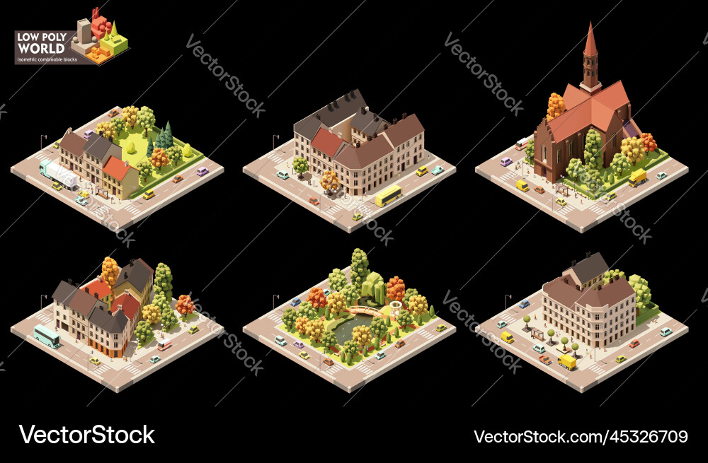 Isometric old town map elements Royalty Free Vector Image