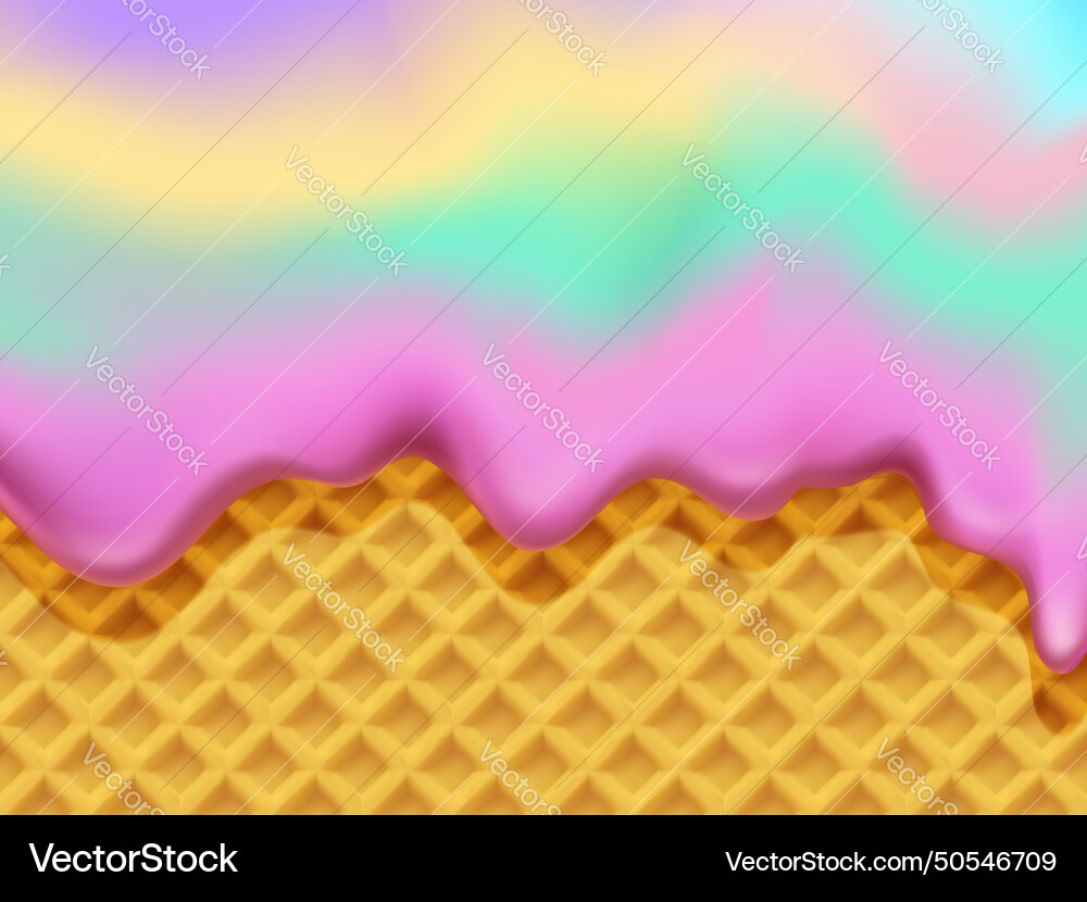 Realistic Rainbow Ice Cream Melt Wafer Background Vector Image