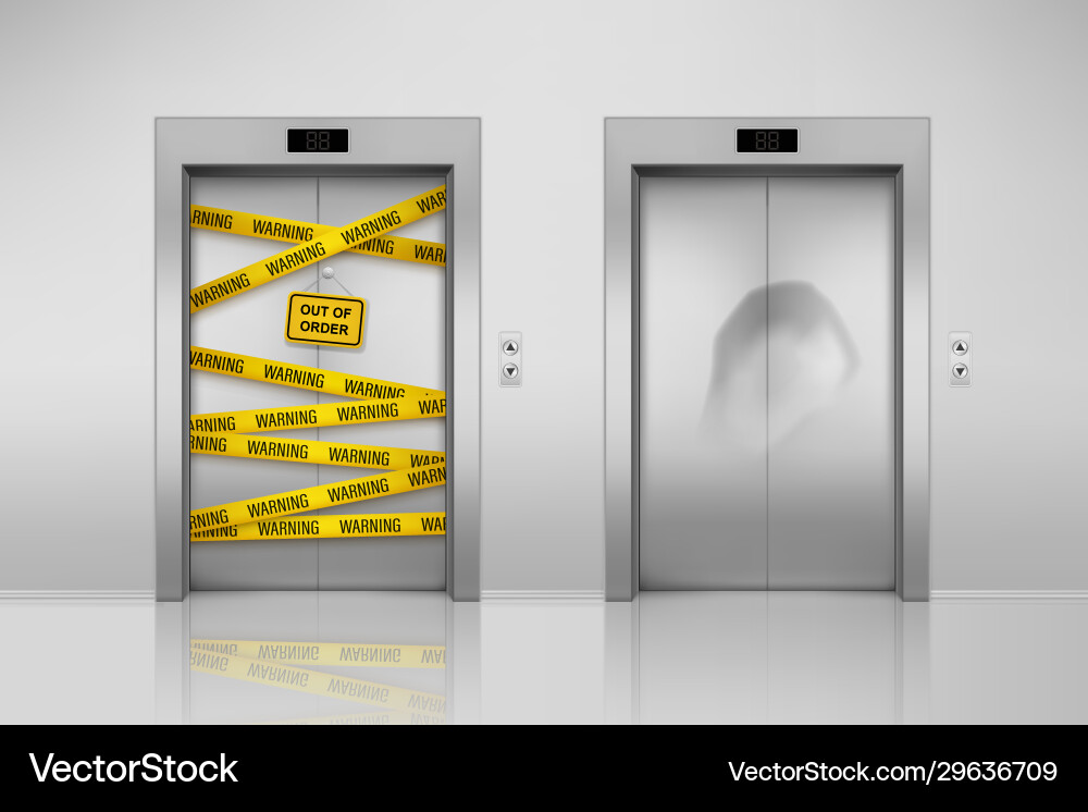 Set isolated broken elevators with closed doors Vector Image