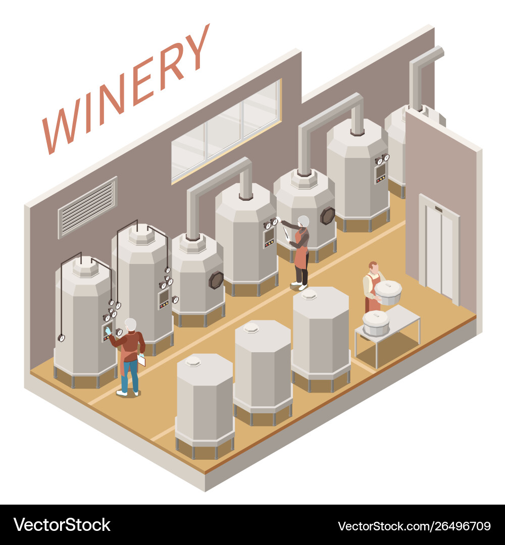 Wine production isometric composition Royalty Free Vector