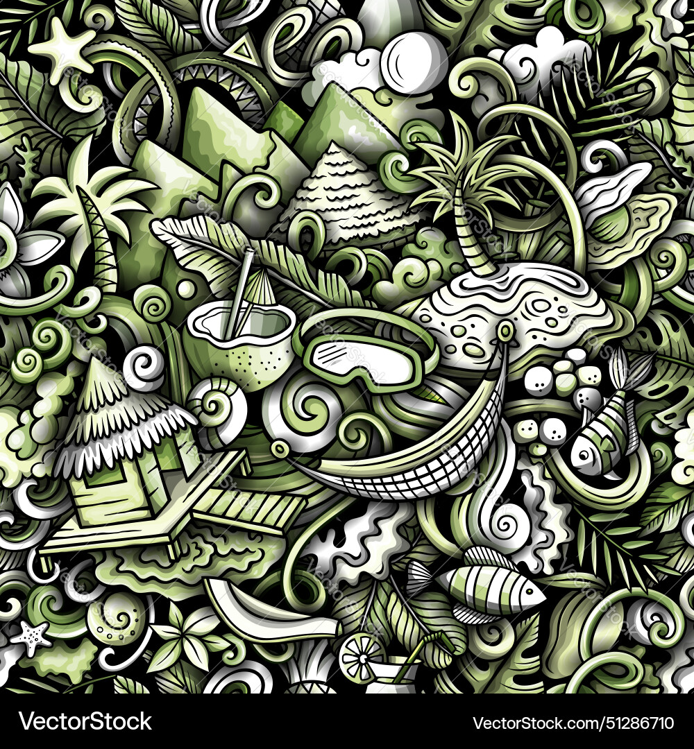 Cartoon doodles bora-bora island seamless pattern Vector Image