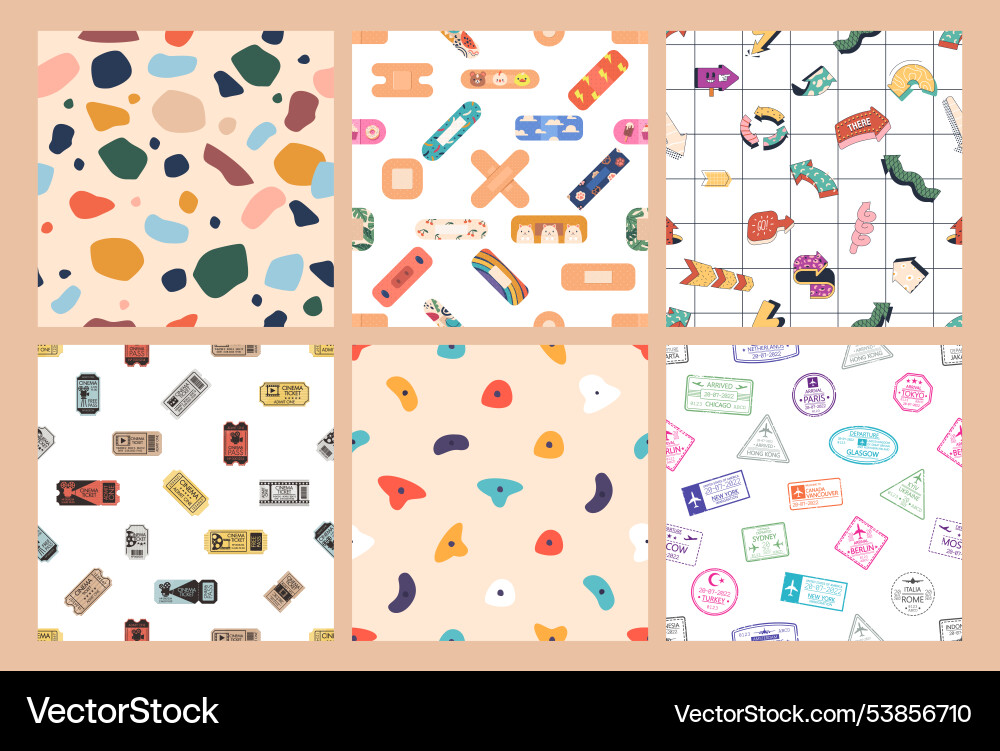 Collection of patterns featuring geometric shapes Vector Image