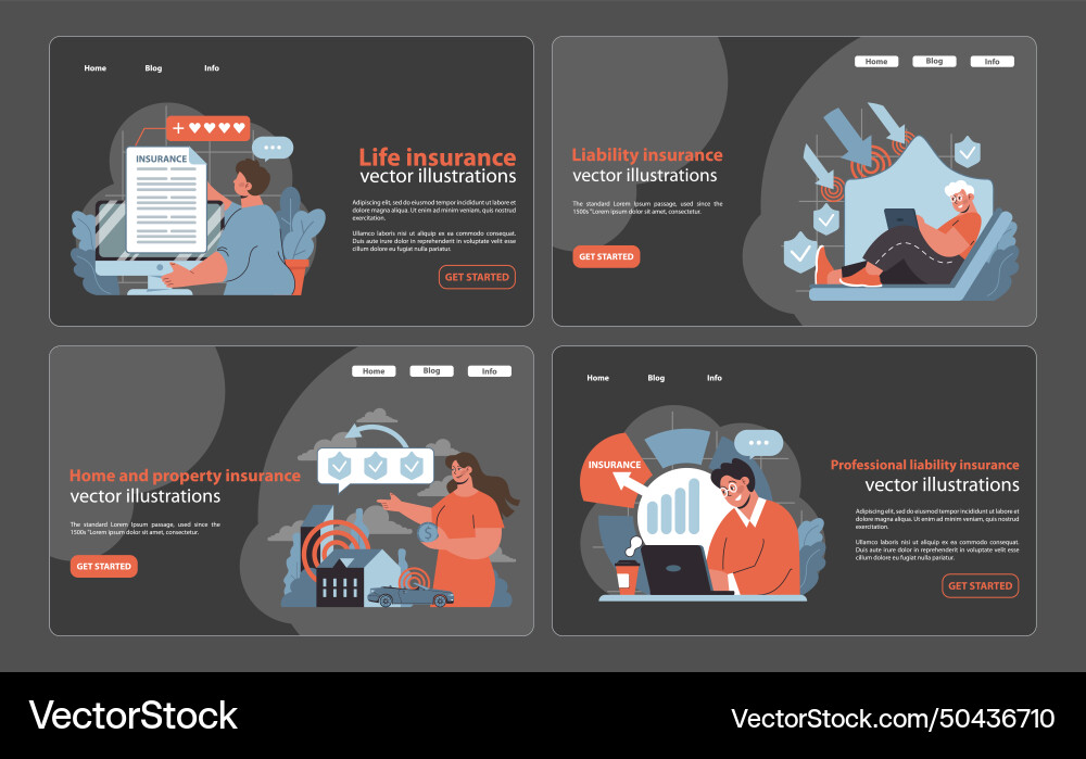 Comprehensive insurance set interactive web Vector Image