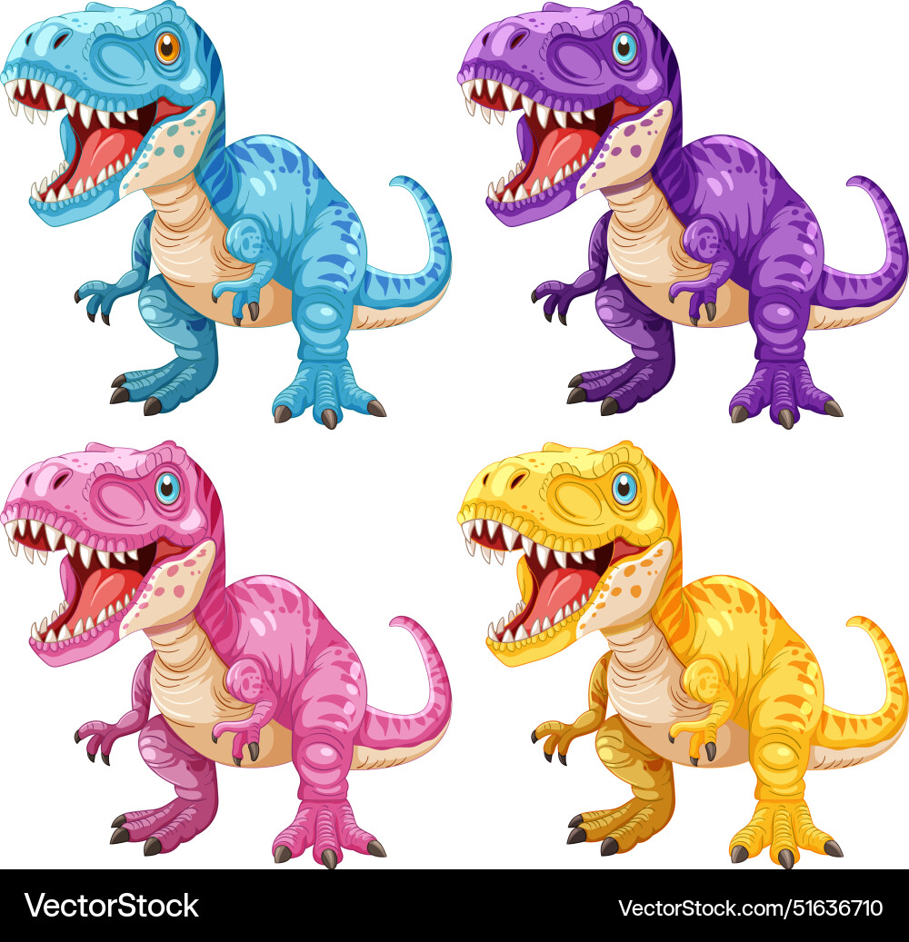 Four vibrant dinosaurs in different colors Vector Image