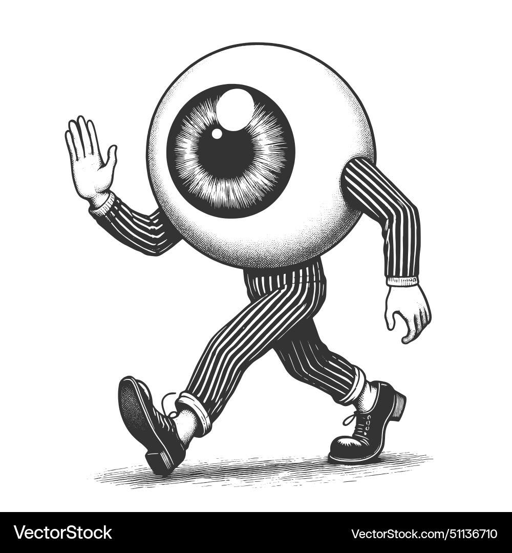 Walking eye character sketch Royalty Free Vector Image