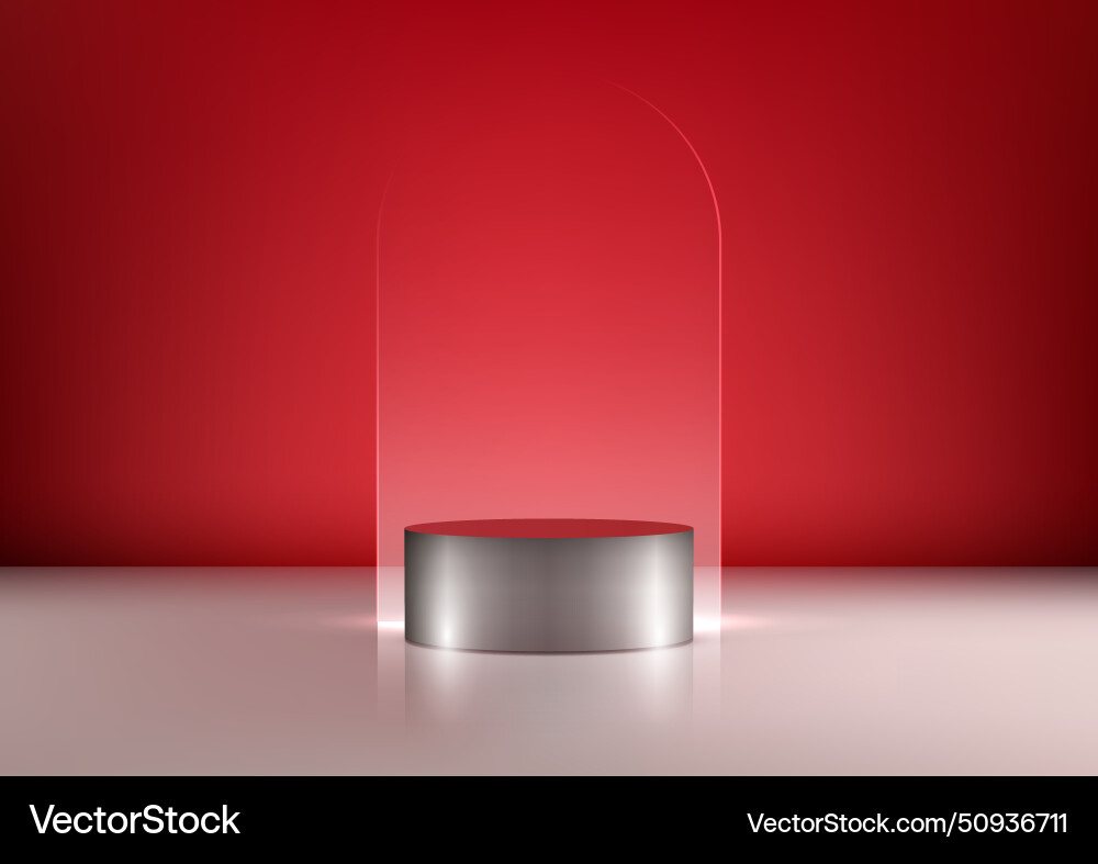 3d realistic silver metallic podium with glass Vector Image
