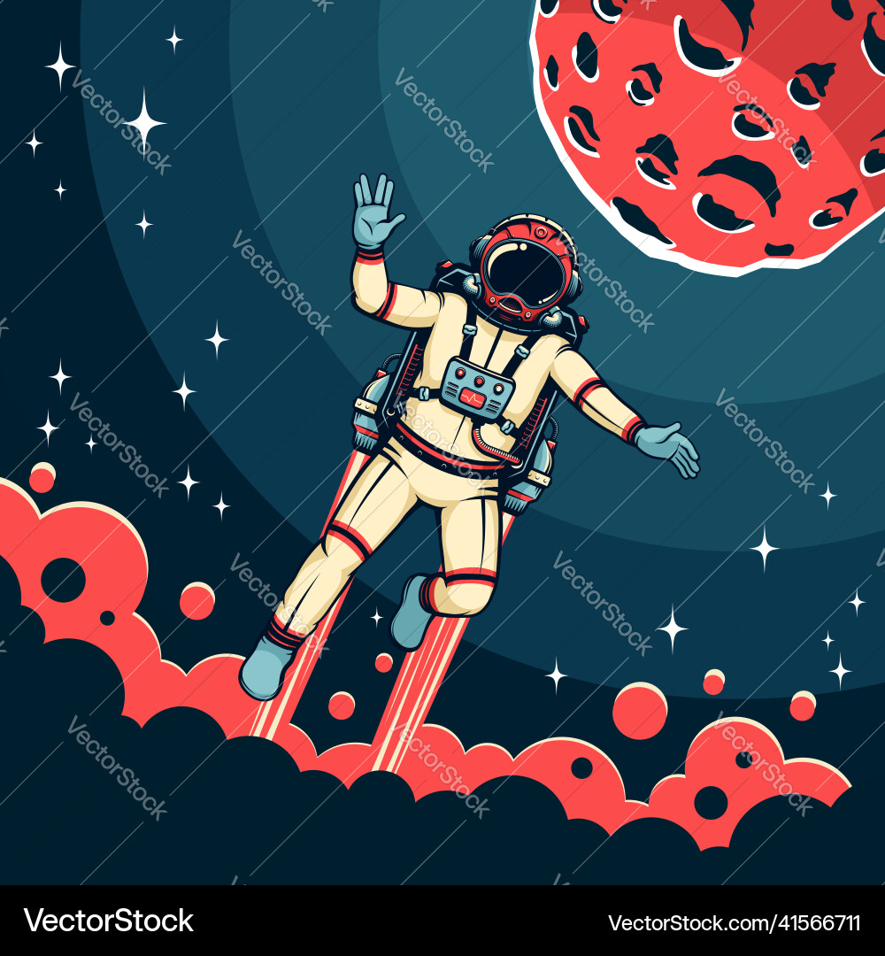 Atronaut flies with jetpack Royalty Free Vector Image