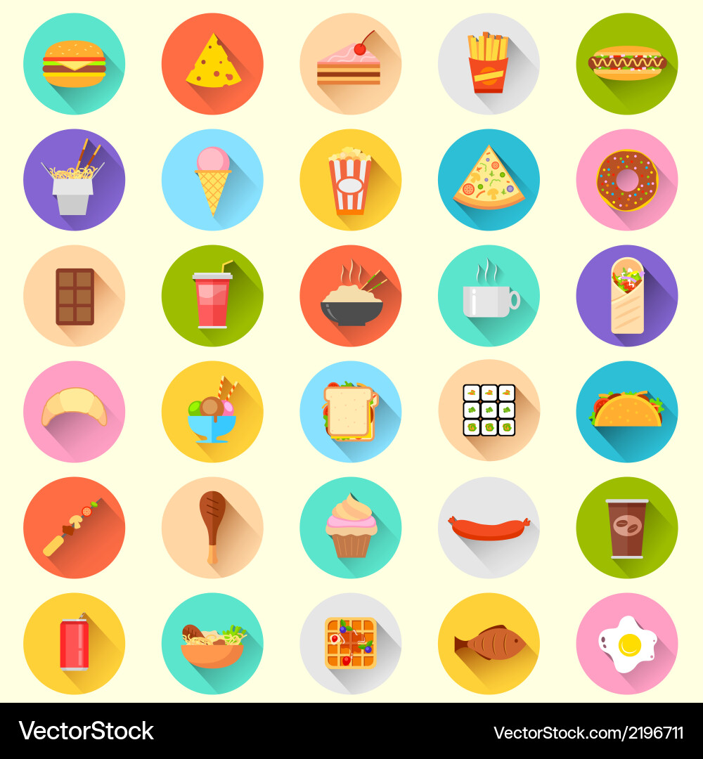 Flat Fast Food Icons Set Royalty Free Vector Image