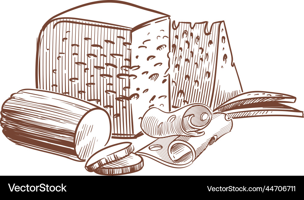 Hand drawn cheese art composition with cheeses Vector Image