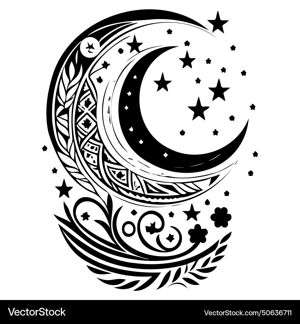 Moon star ramadan arabic islamic sketch hand draw Vector Image