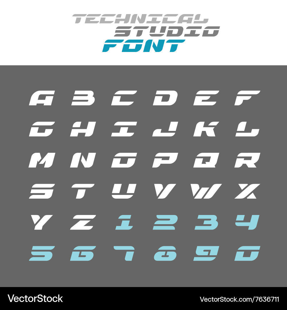 Tech letters stencil font wide bold italic techno Vector Image