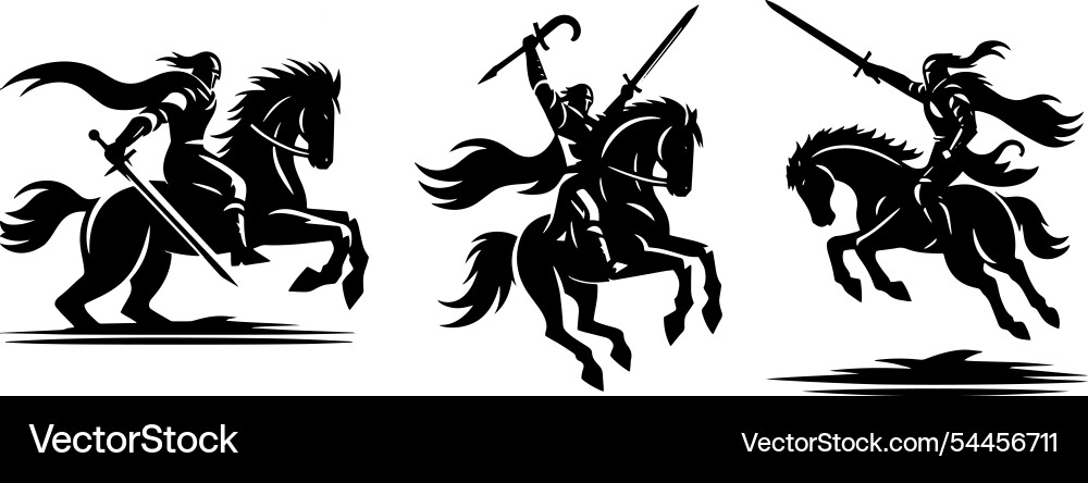 Three knights riding horses Royalty Free Vector Image