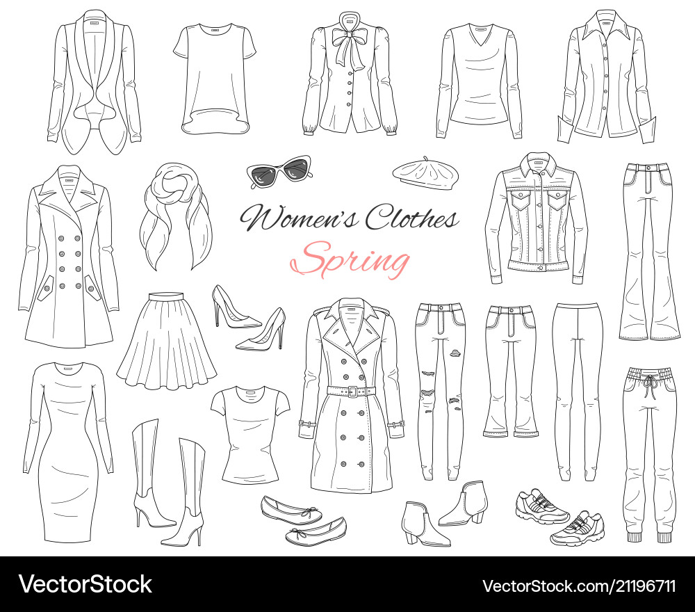 Women clothes collection spring outfit Royalty Free Vector
