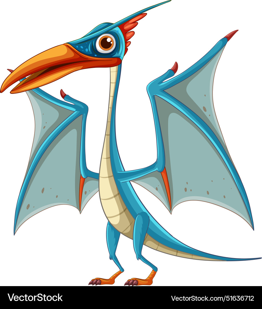 A vibrant animated pterosaur with blue wings Vector Image