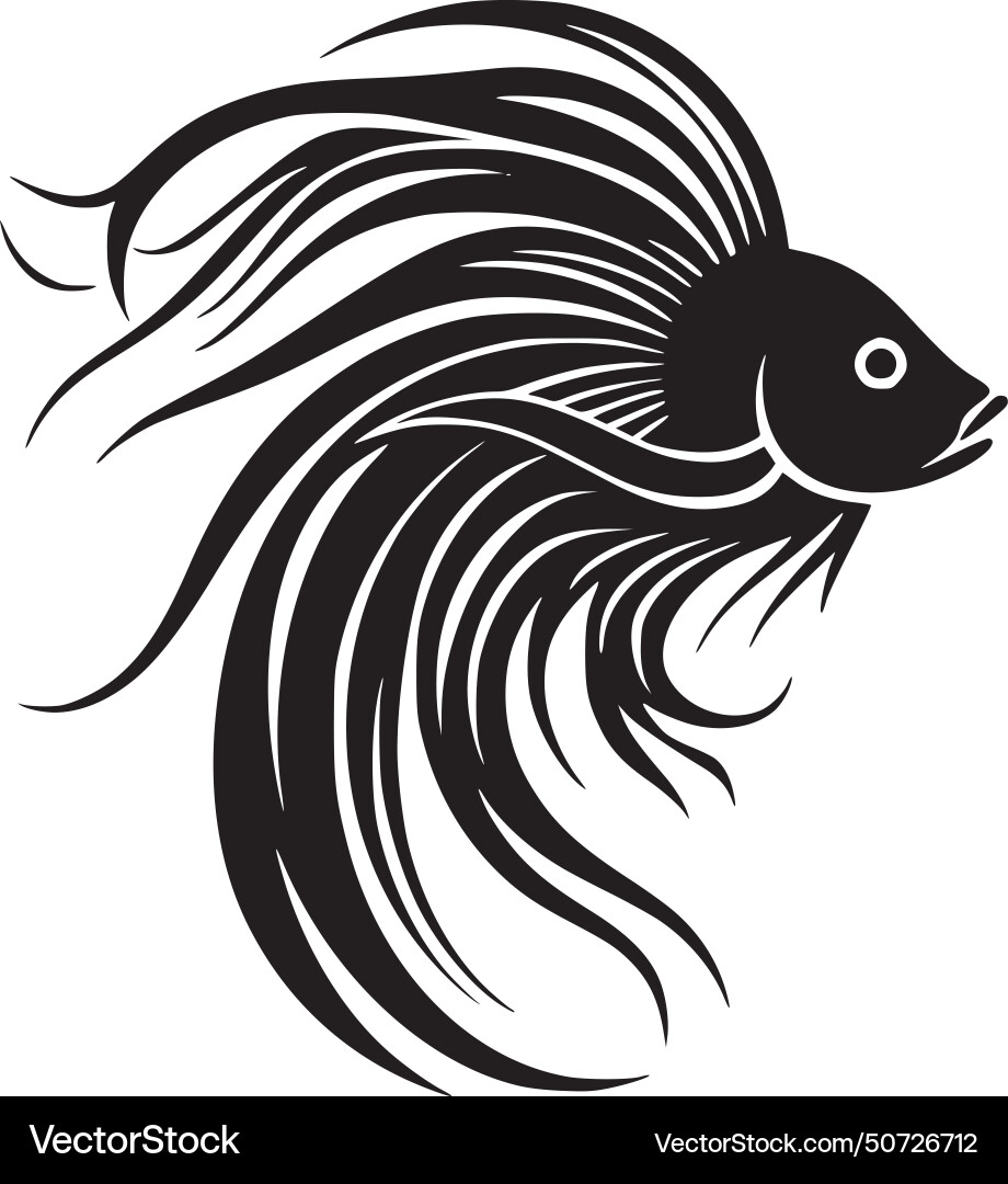 Betta fish - black and white isolated icon Vector Image