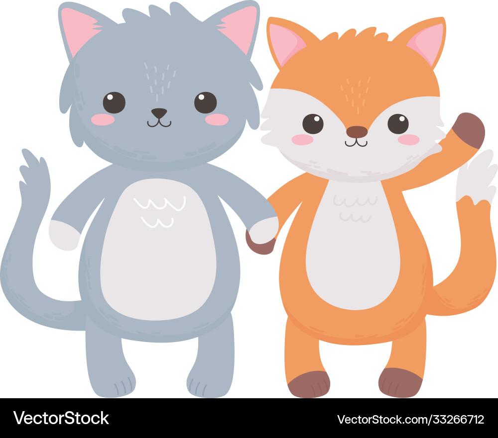 Cute cat fox cartoon animals isolated design white