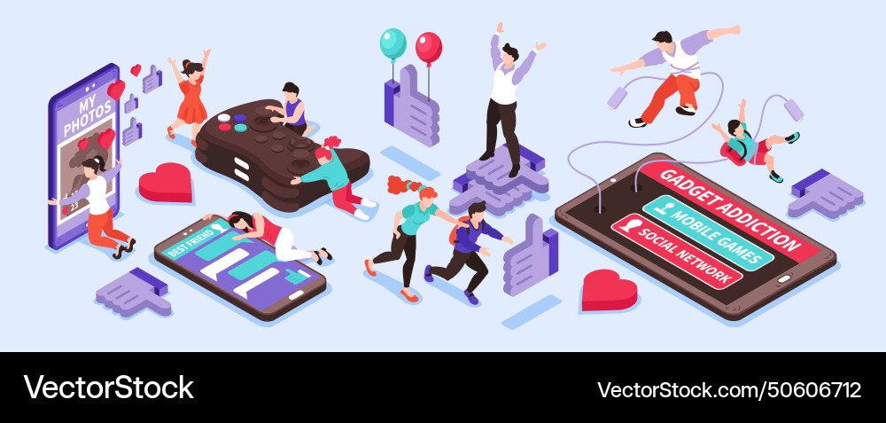 Gadget addiction narrow set Royalty Free Vector Image