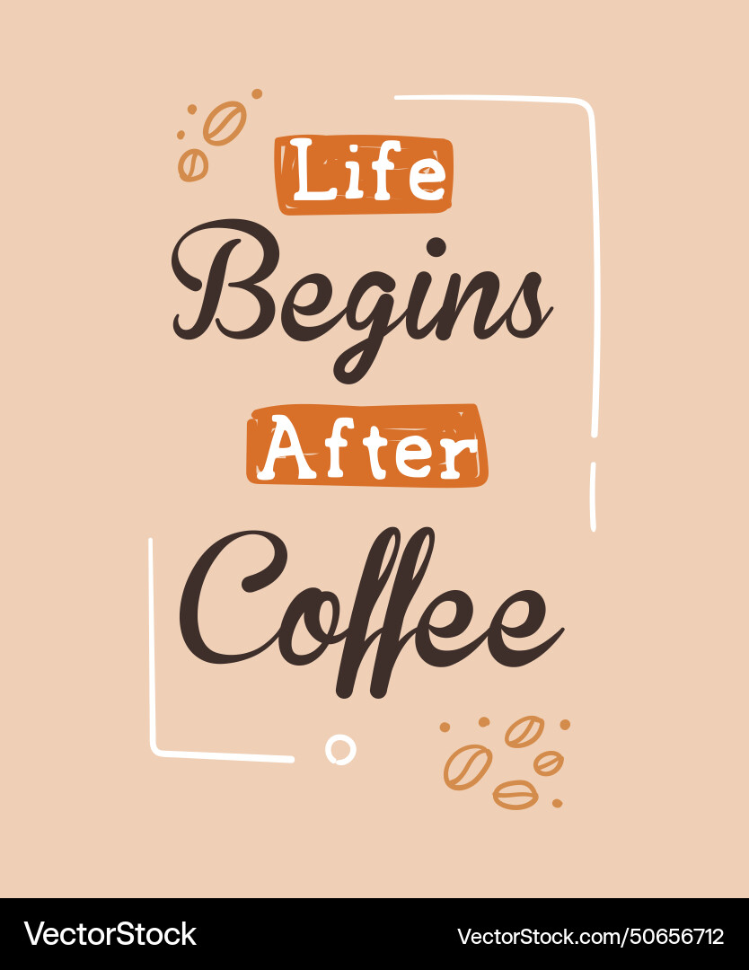 Life begins after coffee quote printable Vector Image
