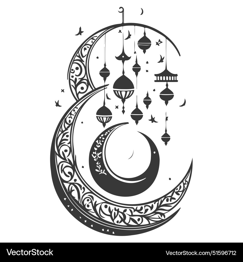 Ramadan lantern hanging crescent moon grey Vector Image