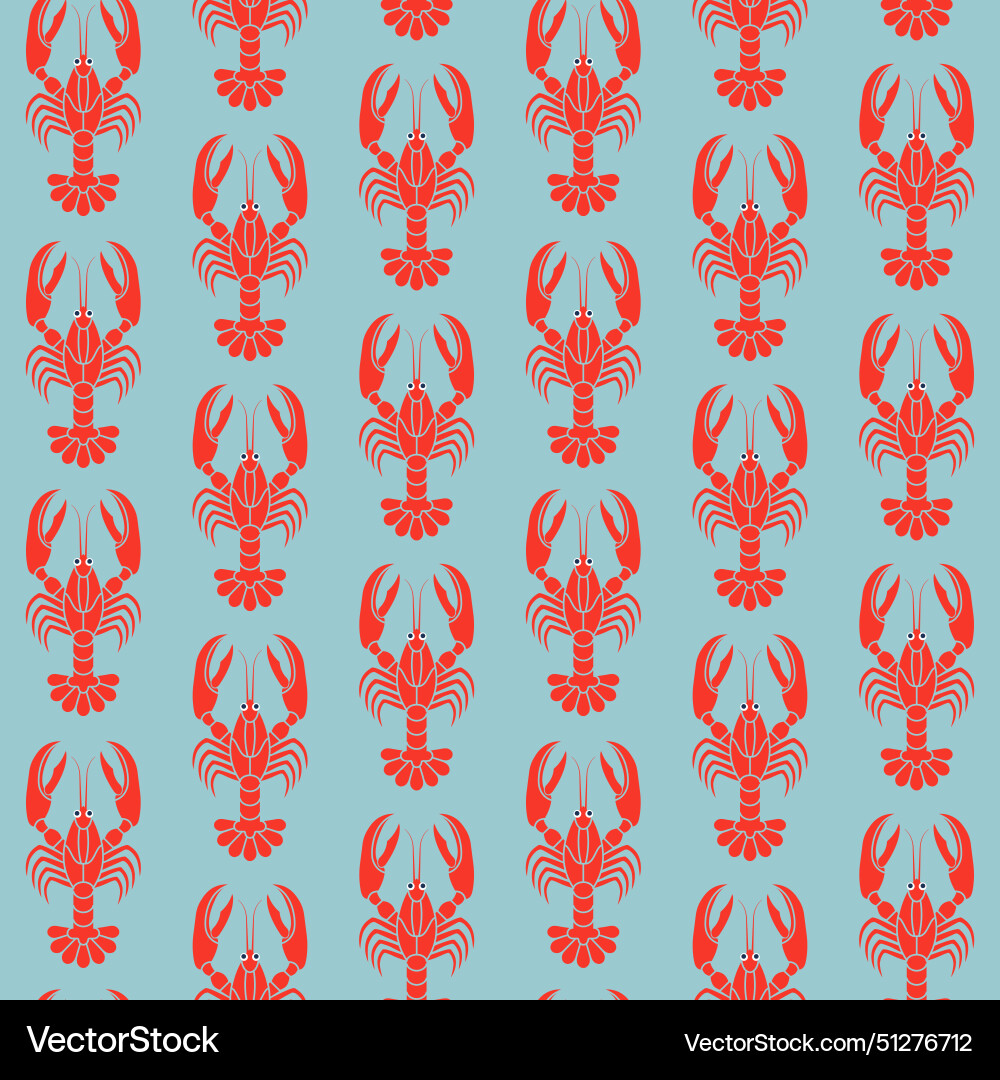 Red lobsters on blue summer marine pattern Vector Image