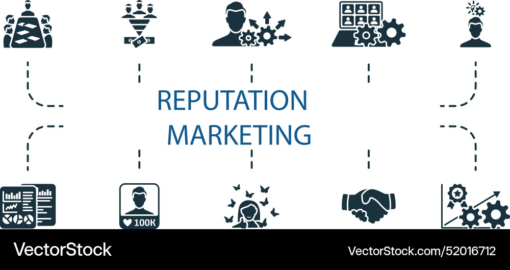 Reputation marketing icons set creative Royalty Free Vector