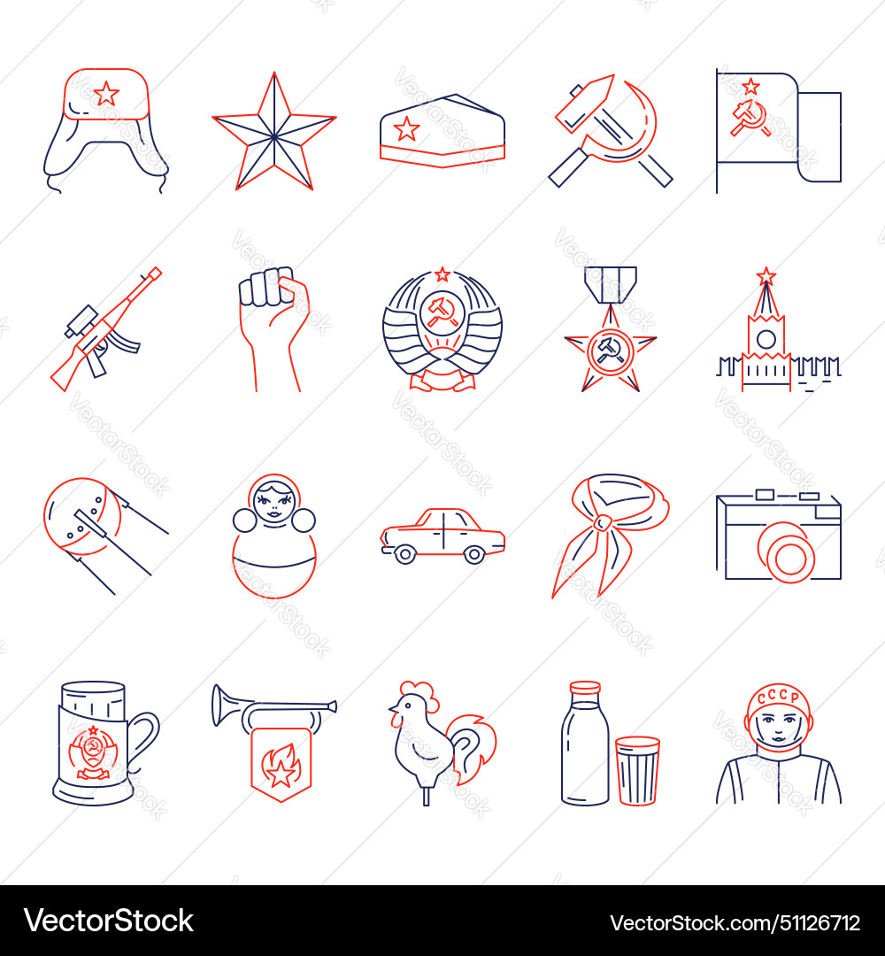 Soviet russia icon set in line style Royalty Free Vector