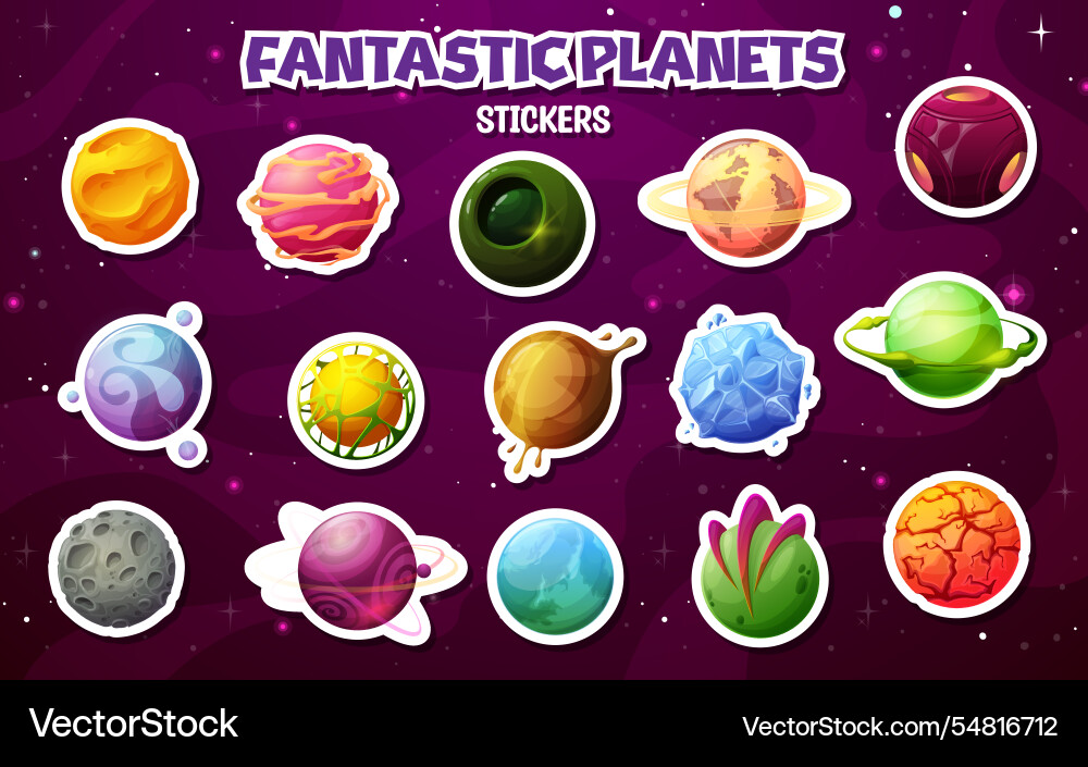 Stickers pack of alien space galaxy planets Vector Image