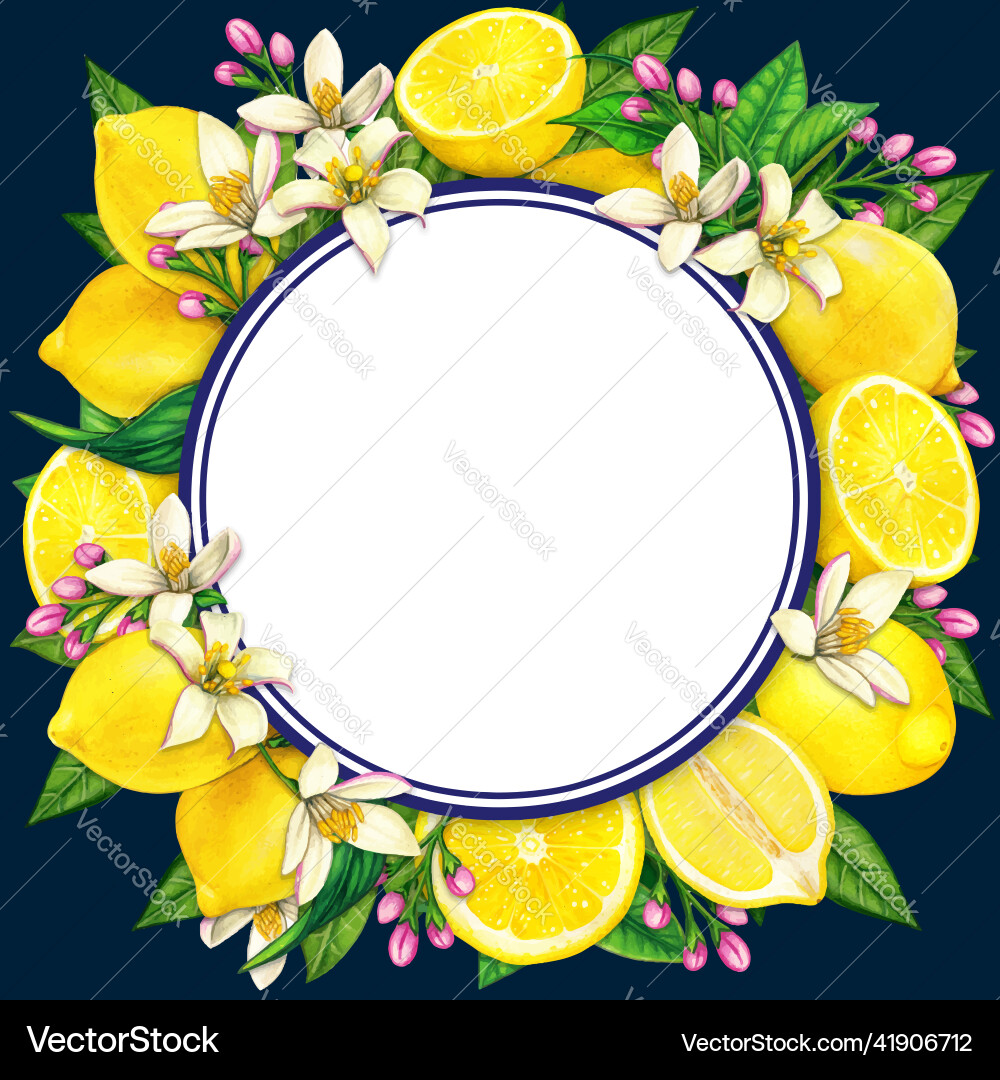 Watercolor mediterranean lemon frame Royalty Free Vector