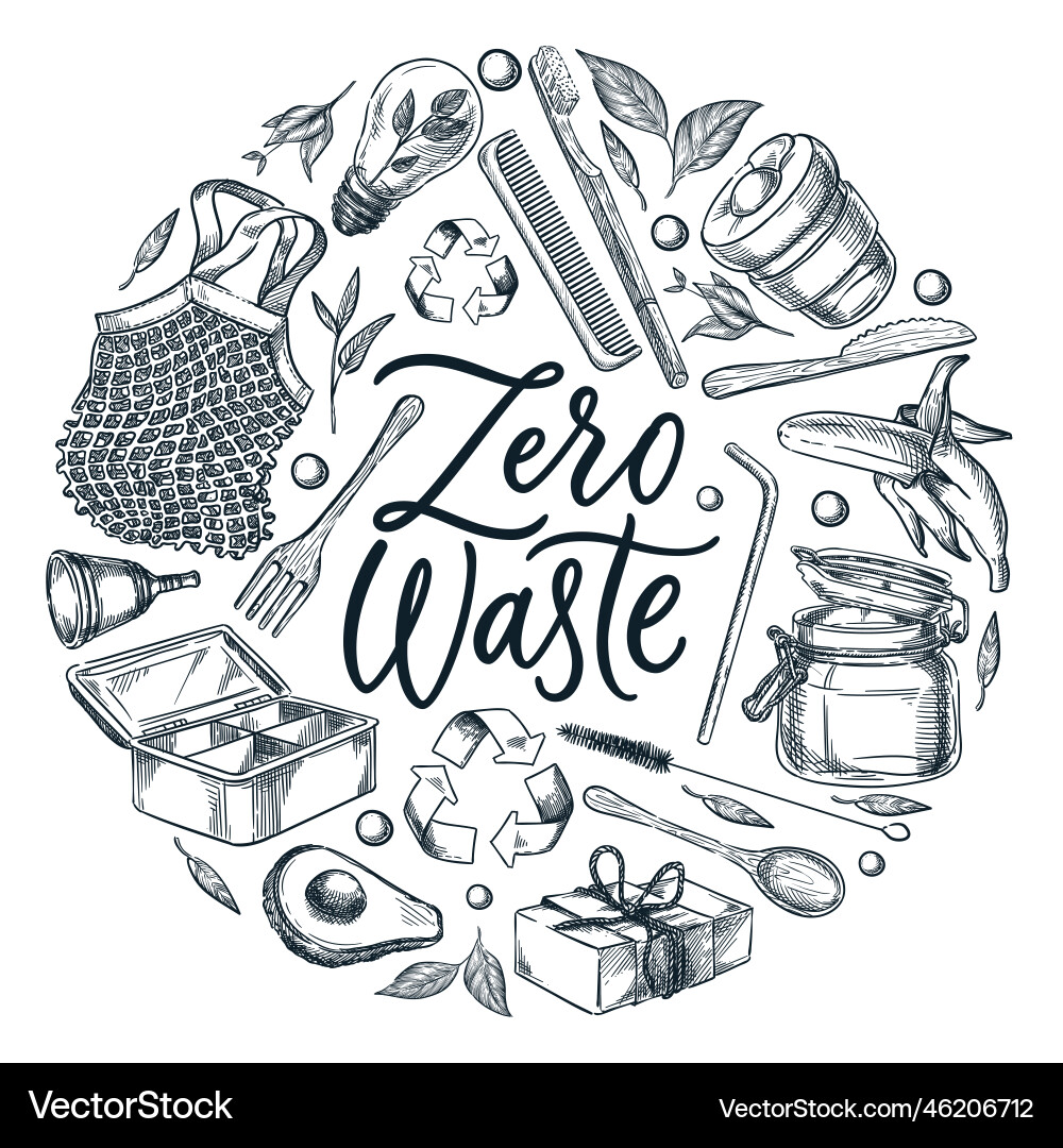 Zero waste calligraphy lettering poster design Vector Image