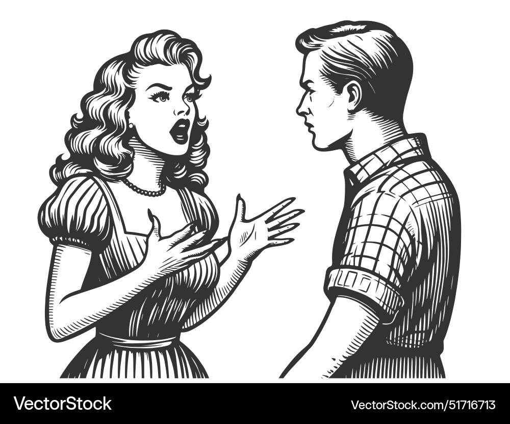 Arguing couple engraving Royalty Free Vector Image