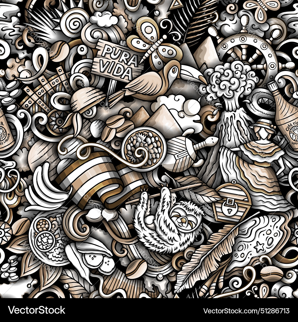 Cartoon doodles costa rica seamless pattern Vector Image