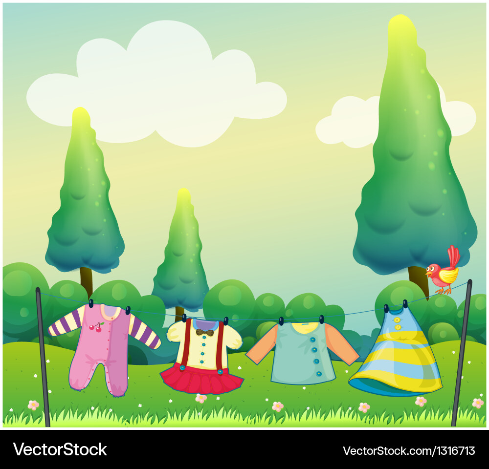 Hanging clothes near the pine trees Royalty Free Vector