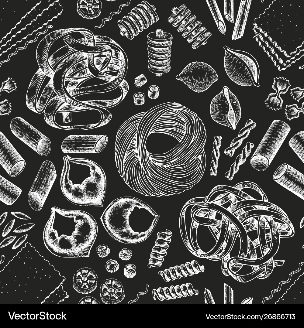 Italian Pasta Seamless Pattern - Chalk Style Vector Image