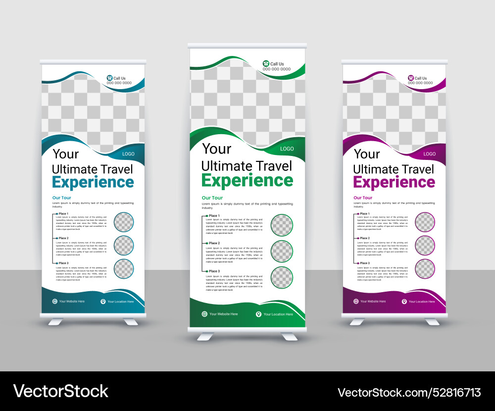 Travel roll up banner design template roll-up Vector Image
