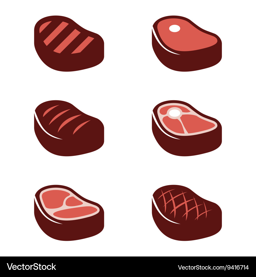 Flat steak icons set Royalty Free Vector Image
